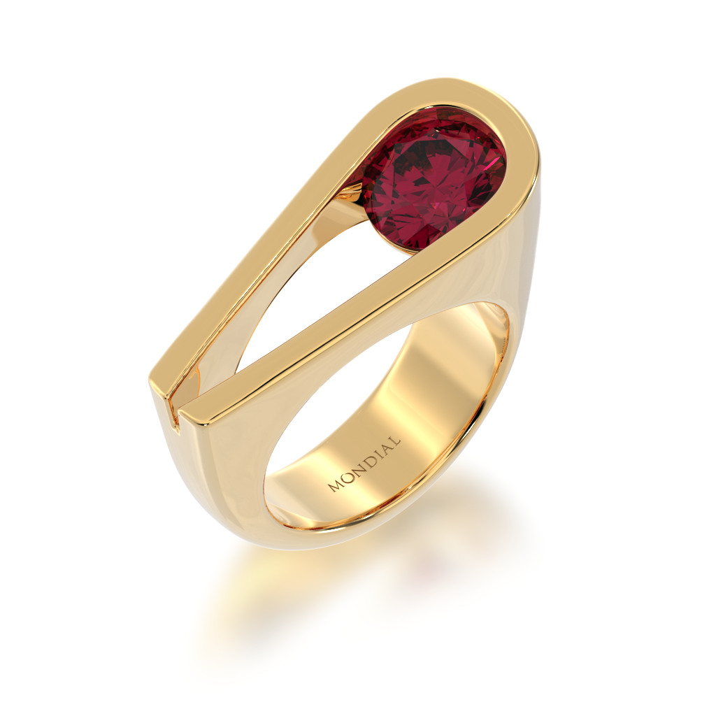 Retro design round brilliant cut ruby ring in yellow gold – Mondial by Nadia