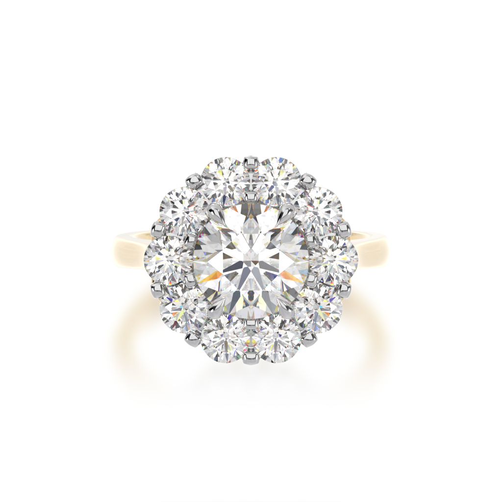 Round brilliant cut diamond cluster ring on yellow gold band – Mondial ...