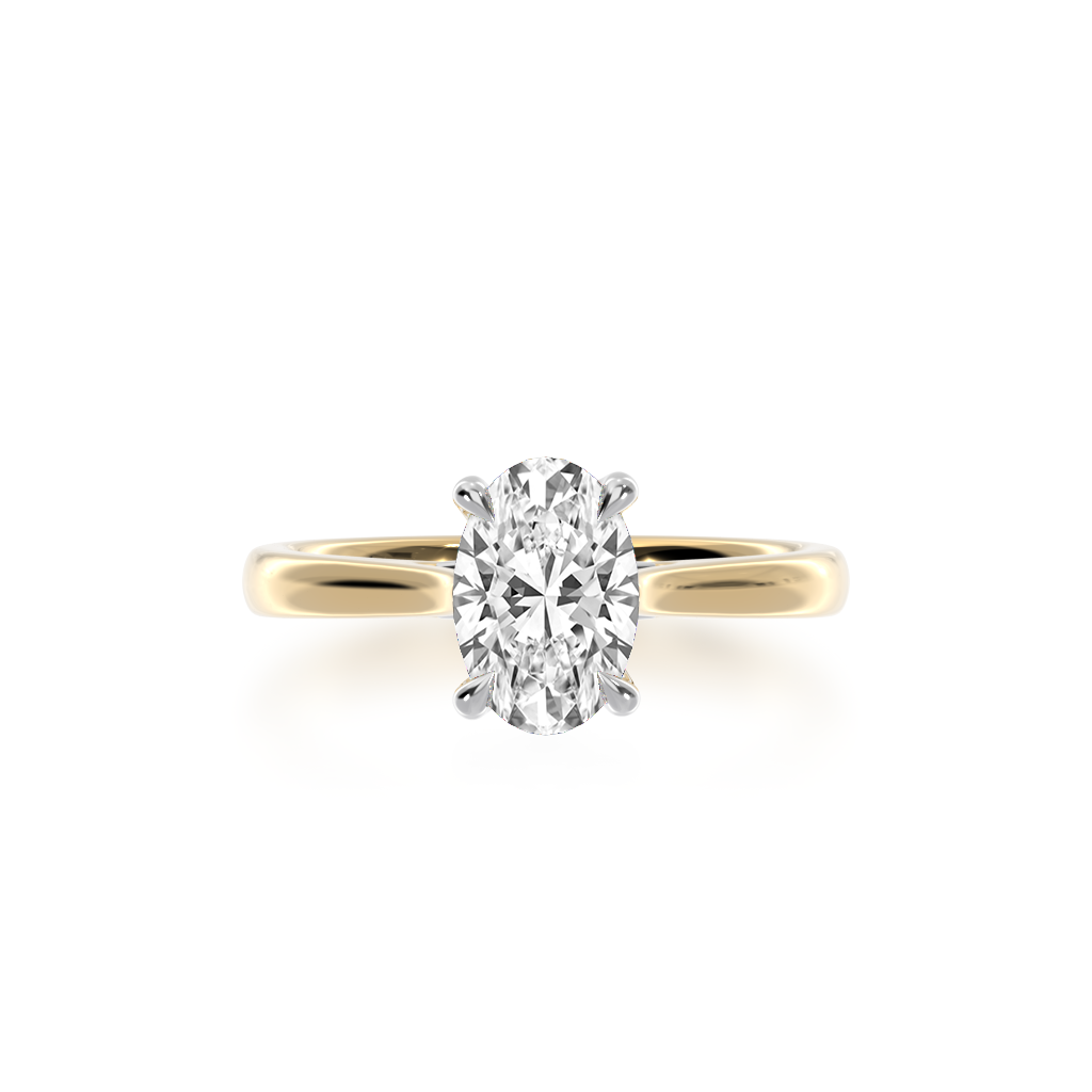 Oval cut diamond solitaire ring on yellow gold band – Mondial by Nadia